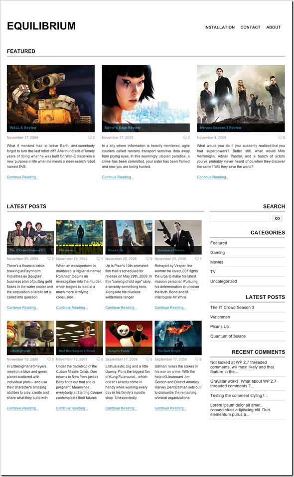 THEME GRATUIT EQUILIBRIUM POUR WORDPRESS